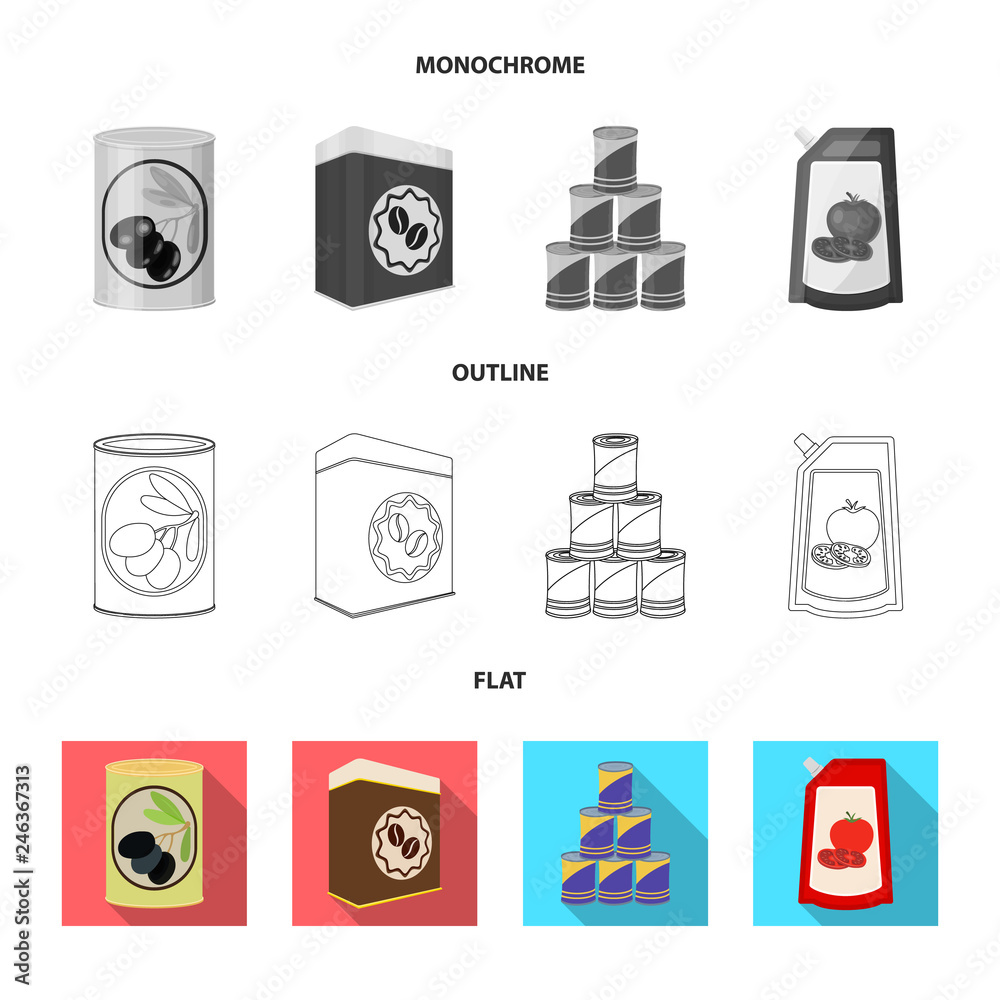 Vector illustration of can and food logo. Collection of can and package ...