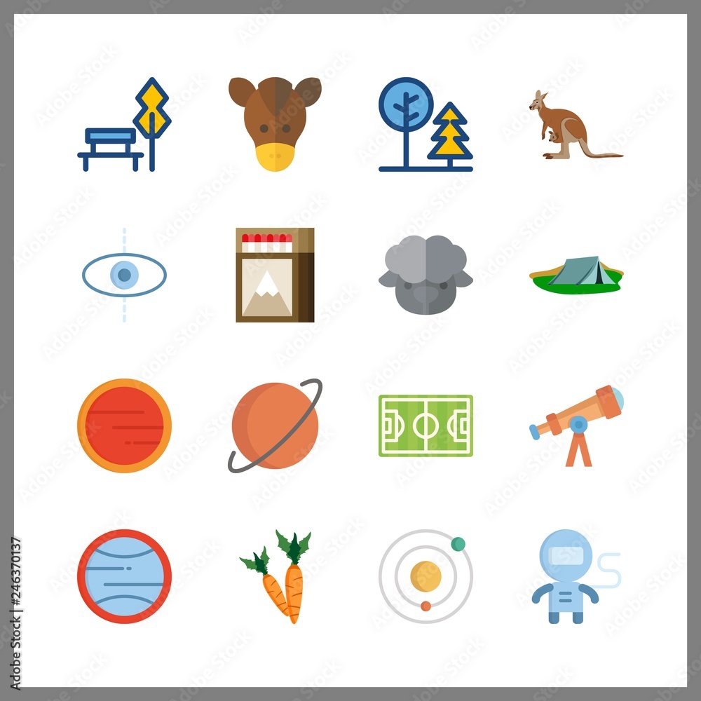 16 field icon. Vector illustration field set. sheep and solar system ...
