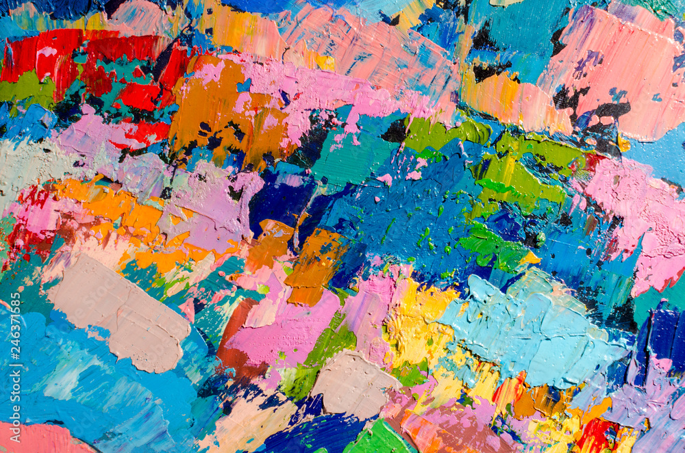 Abstract colorful oil painting on canvas. Oil paint texture with brush ...