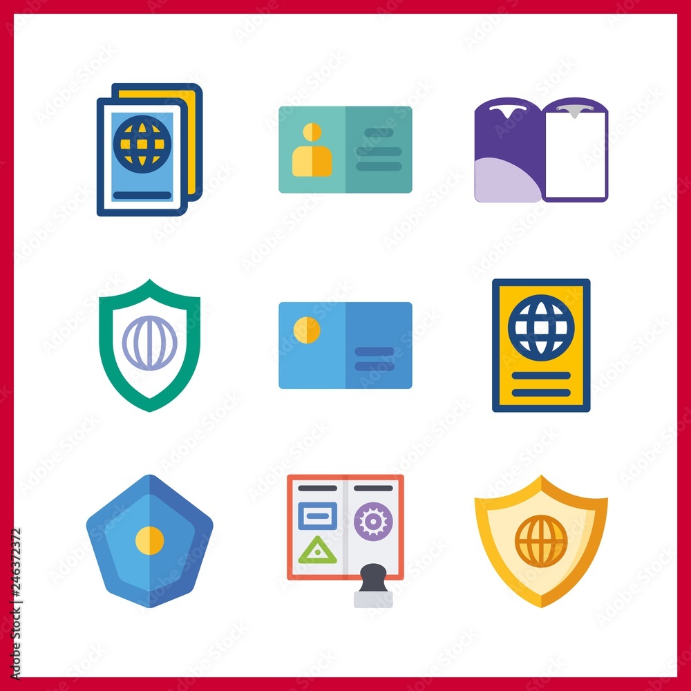 9 identity icon. Vector illustration identity set. id card and passport ...