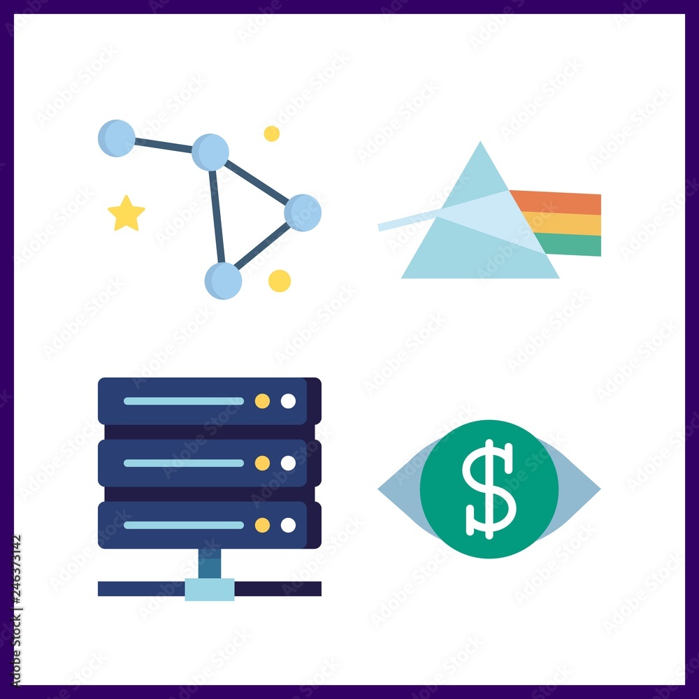 4 science icon. Vector illustration science set. refraction and vision ...