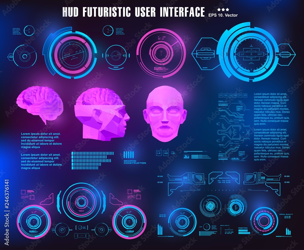 HUD medical virtual graphic touch user interface. Brain scanning ...