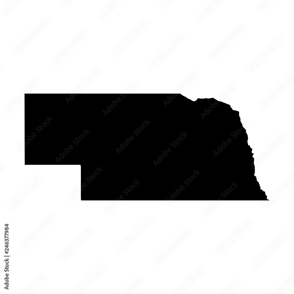 Nebraska, state of USA - solid black silhouette map of country area ...