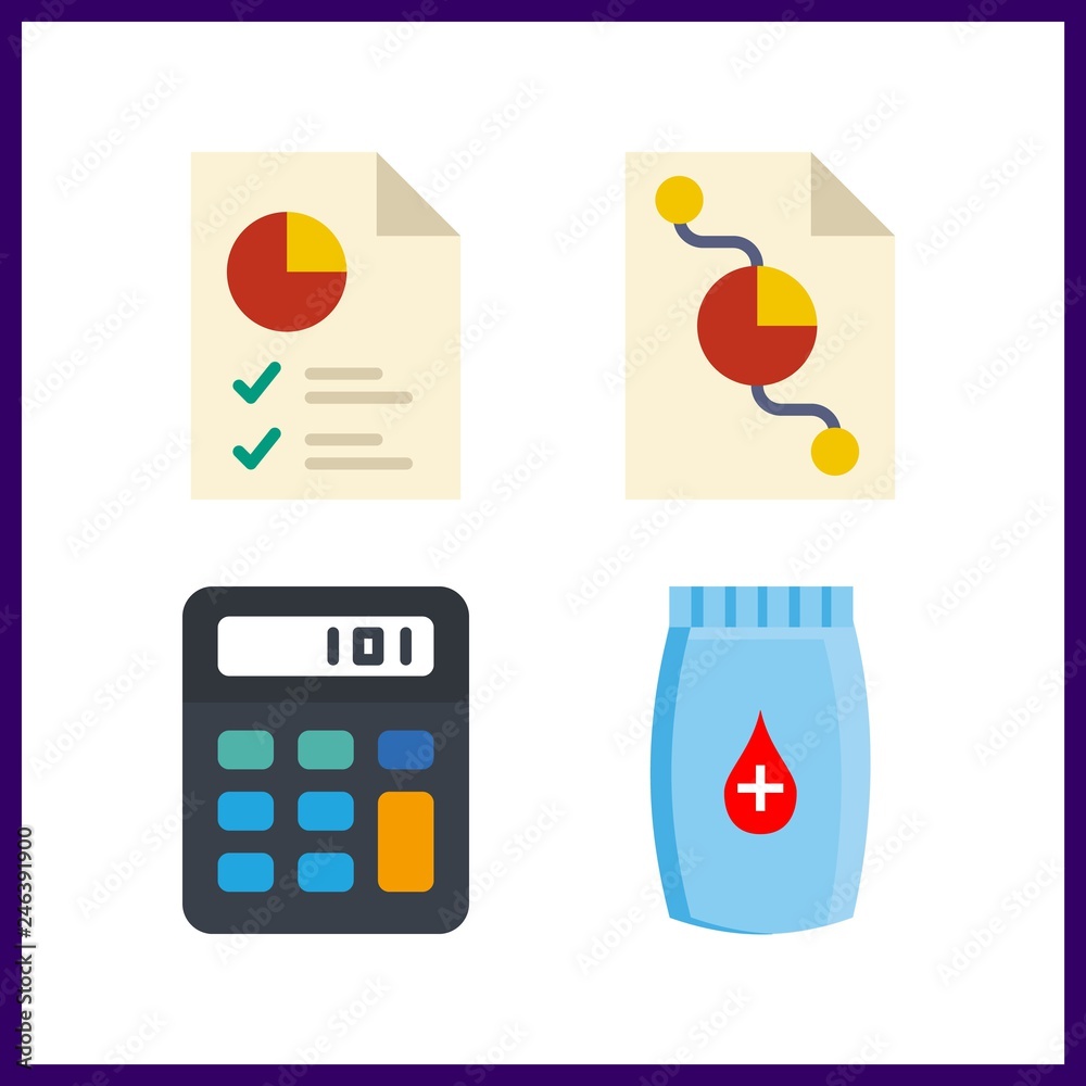 4 budget icon. Vector illustration budget set. calculator and pie chart ...