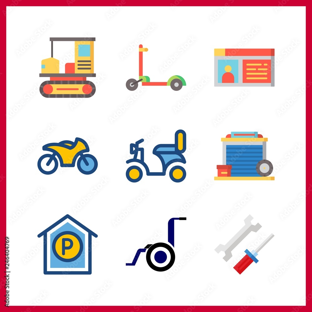 9 motor icon. Vector illustration motor set. mechanics and all terrain ...