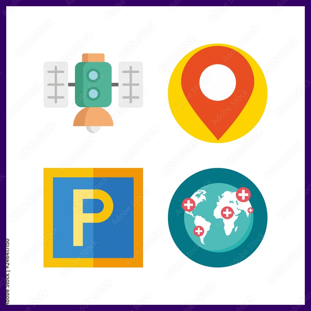 4 map icon. Vector illustration map set. placeholder and worldwide ...