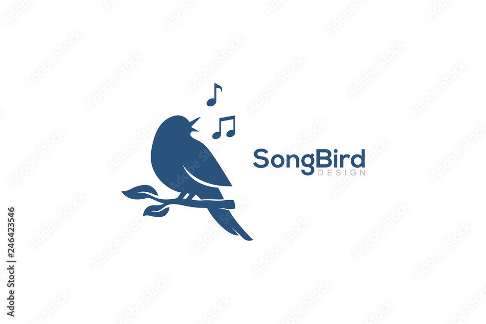 Bird Singing On The Tree Beautiful Melody with Music Notes Concept Logo ...