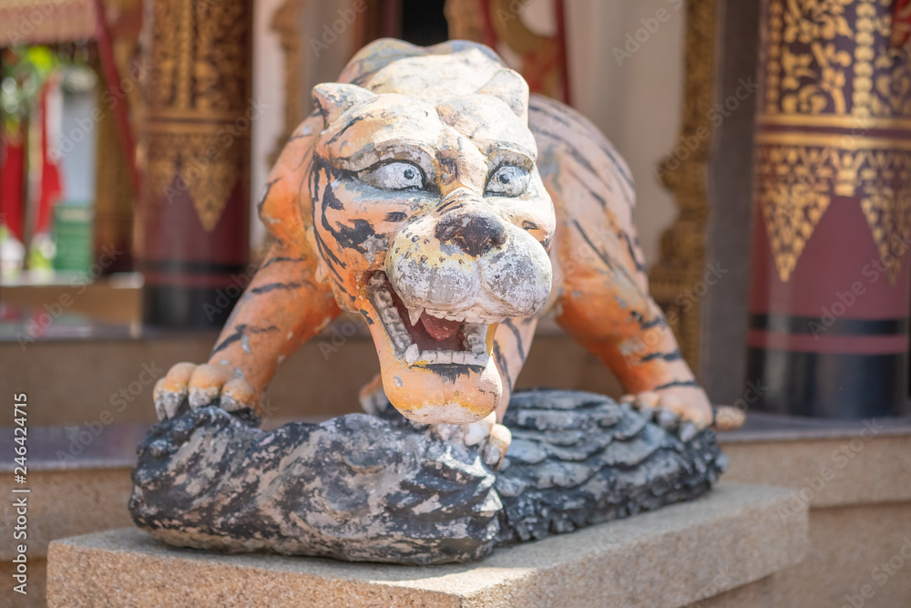 Tiger statue in Thai temples Stock Photo | Adobe Stock