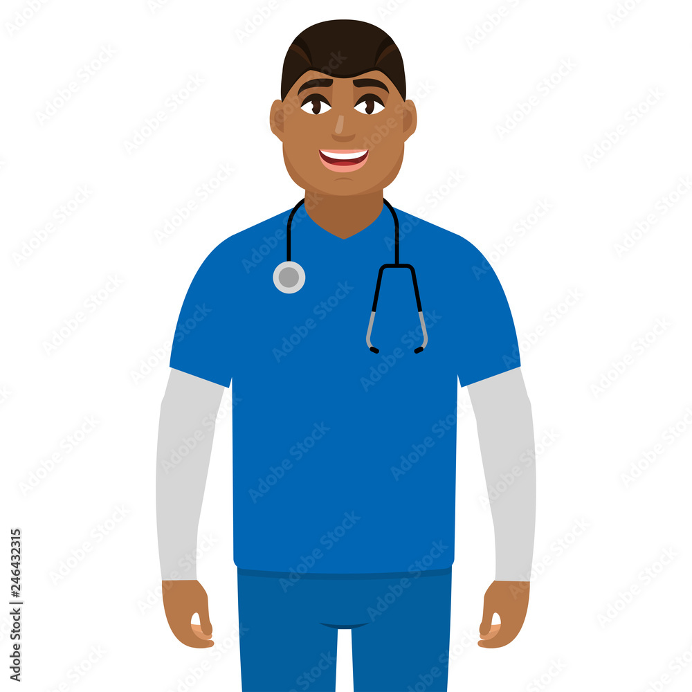 African American black doctor man with stethoscope. Medic in working ...