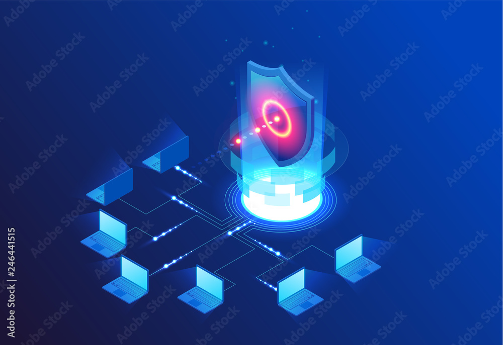 Isometric Protection network security and safe your data concept. Web ...