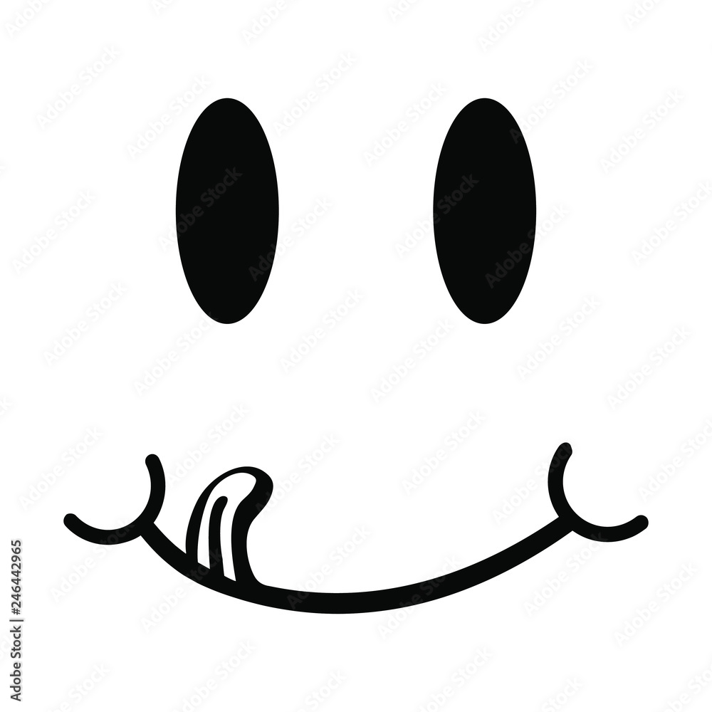 Yummy smile vector illustration cartoon line emoticon with tongue lick ...