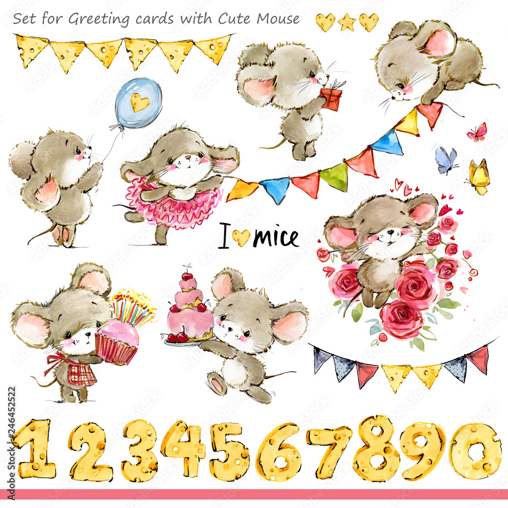 cute mice illustration. Funny cartoon mouse. Stock Illustration | Adobe ...