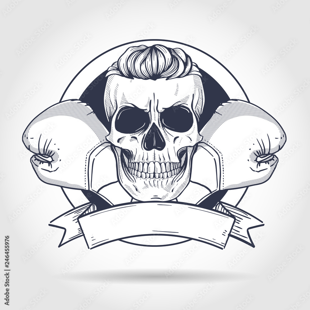 Hand drawn skull with boxing gloves Stock Vector | Adobe Stock