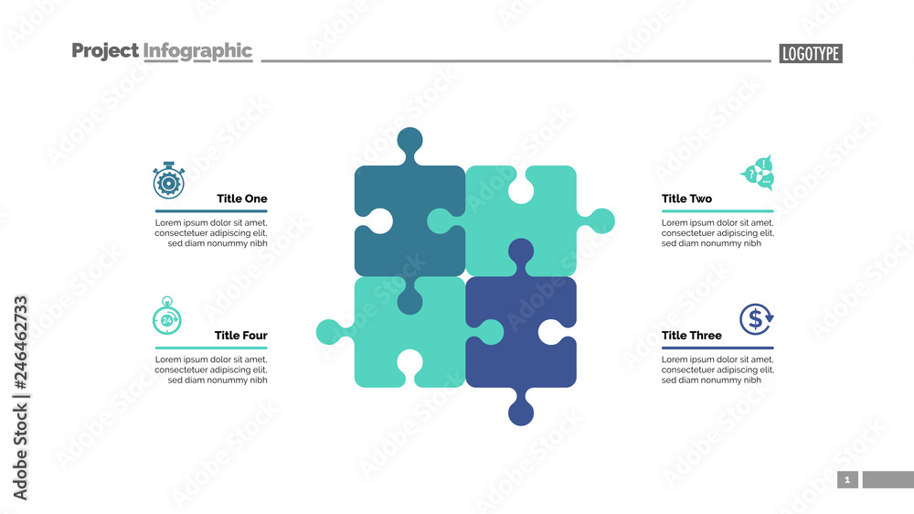 Puzzle diagram with four elements. Cycle chart, graph, layout. Creative ...