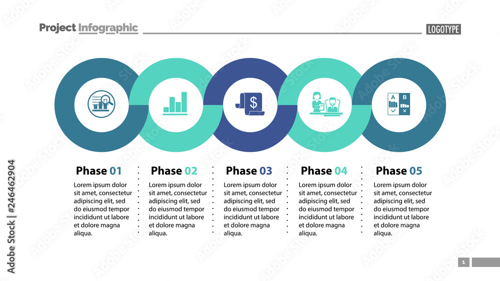 Sequence of five phases template. Business data. Graph, chart, design ...