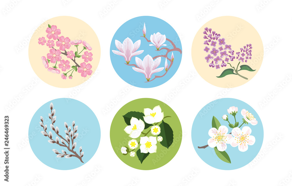 Set of vector flower icons in flat style design bright colors for ...