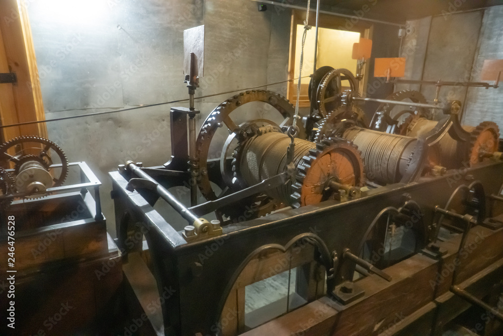 Mechanism of the old clock tower inside Stock Photo | Adobe Stock