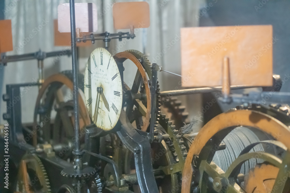 Mechanism of the old clock tower inside Stock Photo | Adobe Stock