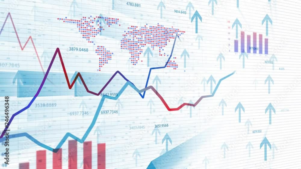 Conceptual 3d financial business chart with diagrams, up arrows and ...
