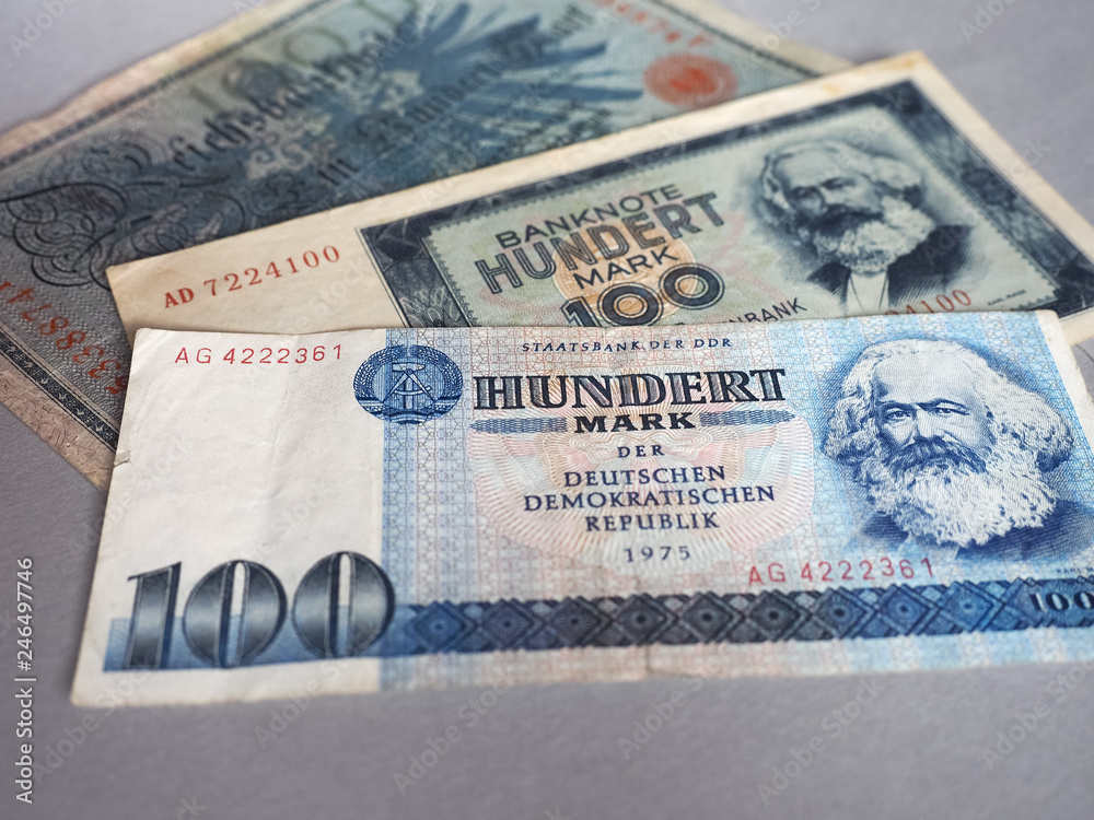 Vintage withdrawn banknotes of DDR and German Empire Stock Photo ...