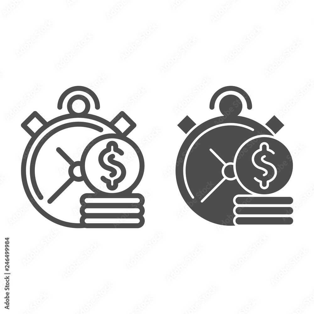 Time is money line and glyph icon. Clock and coins vector illustration ...