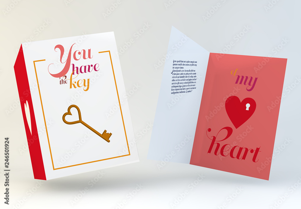 Valentine's Day Card Layout with Key and Heart Illustration Stock ...