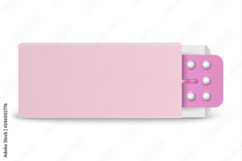 Vector Realistic Packaging of Birth Control Pills in Box Closeup ...