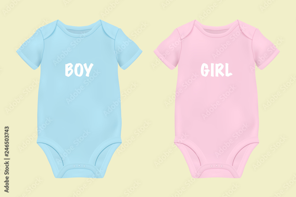 Vector Realistic Blue and Pink Blank Baby Bodysuit Template, Mock-up ...