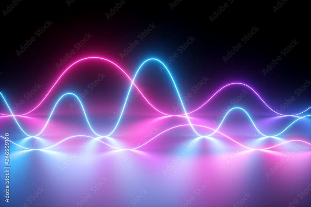 3d render, neon light, laser show, impulse, chart, ultraviolet spectrum ...