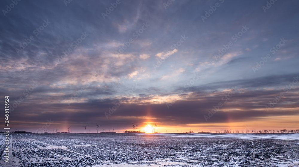 Minnesota sunset in the winter with sundogs Stock Photo | Adobe Stock