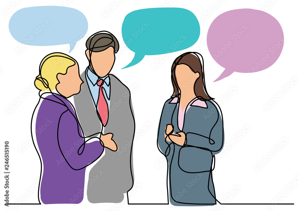 continuous line drawing of business people talking Stock Vector | Adobe ...
