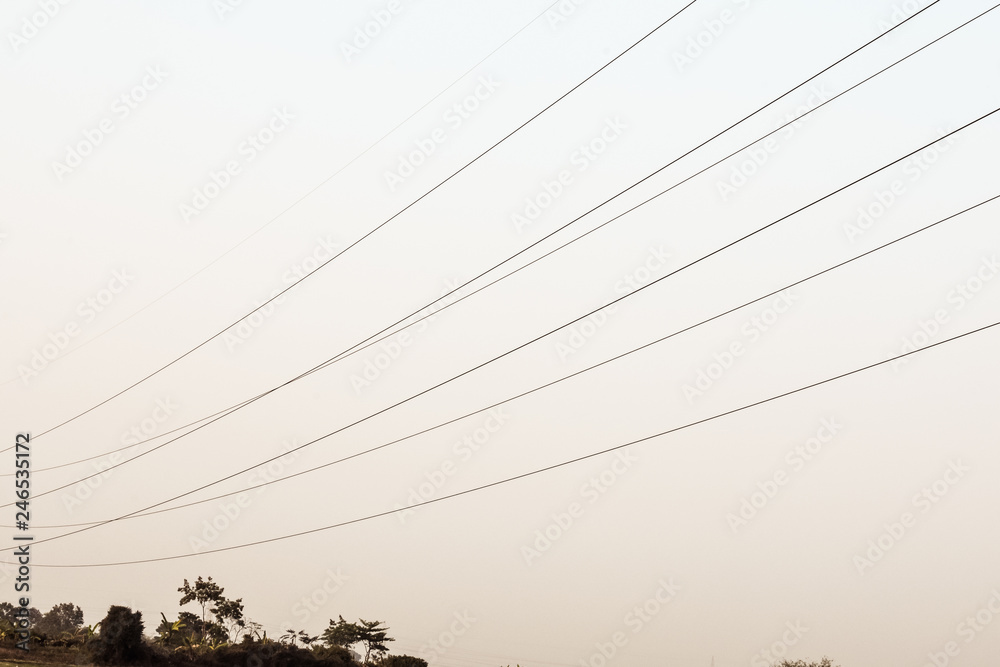 Power transmission line, (electricity pylon, steel lattice tower) high ...