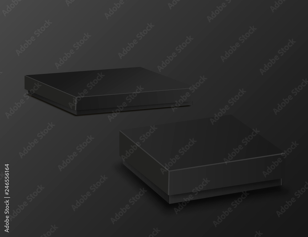 Black empty box on black background. Top view. Template for your ...