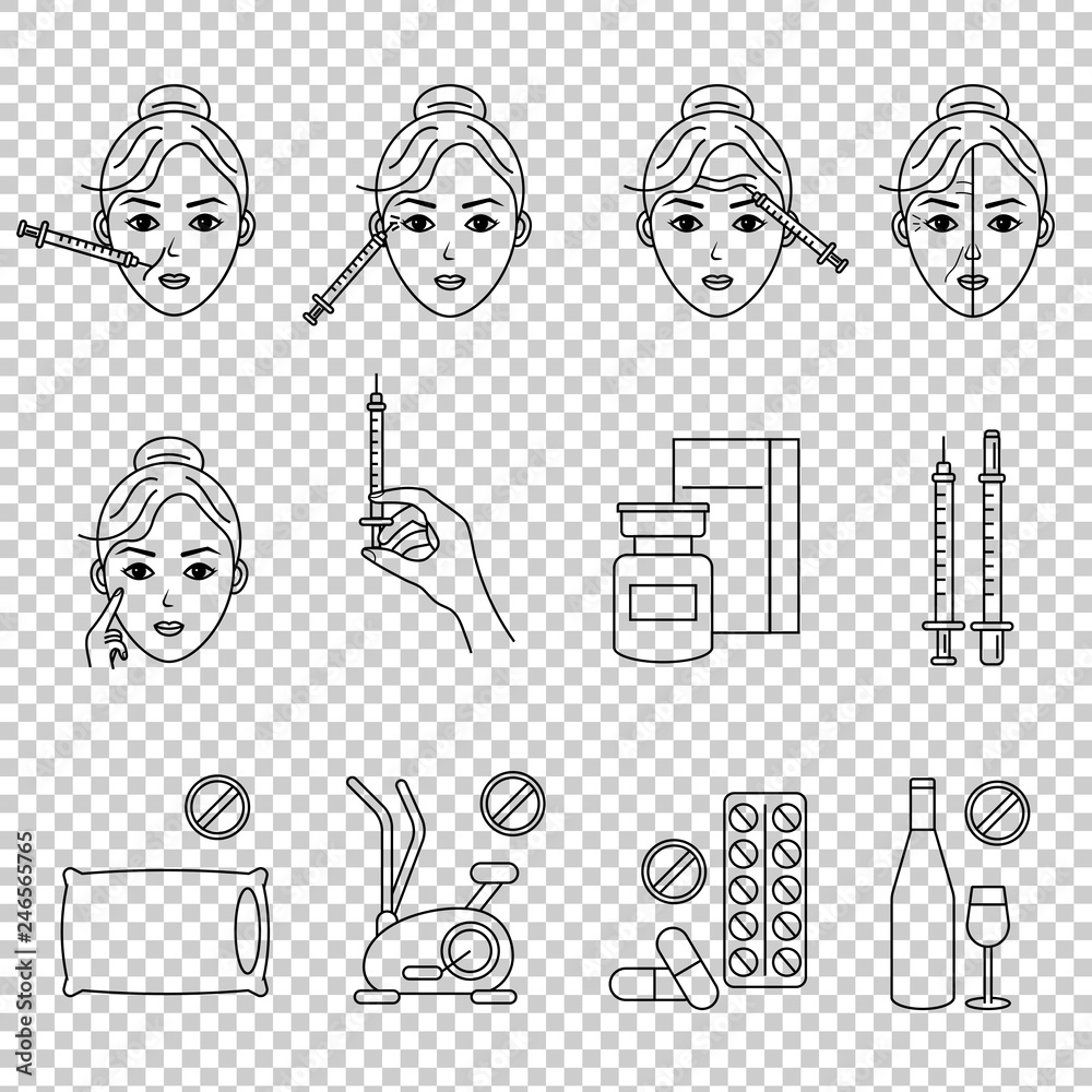 Beauty injection line icon. Woman, face, medical syringe, botox. Beauty ...