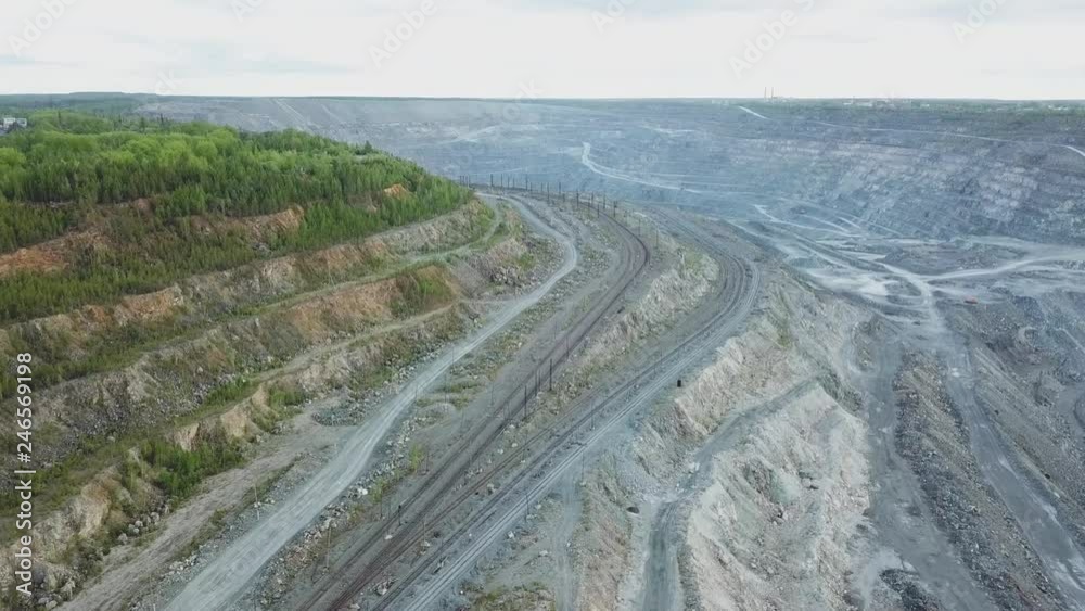 Open quarry for stone extraction. Quarry. Panorama aerial view. The ...