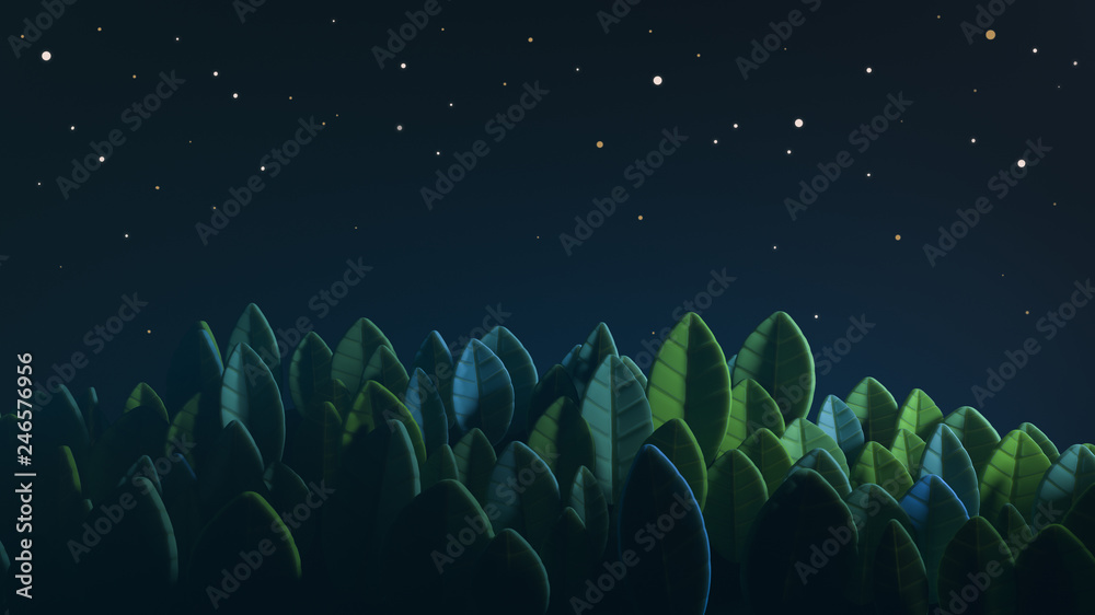 Cartoon magic illustration of a lawn with a starry sky. Stylized grass ...