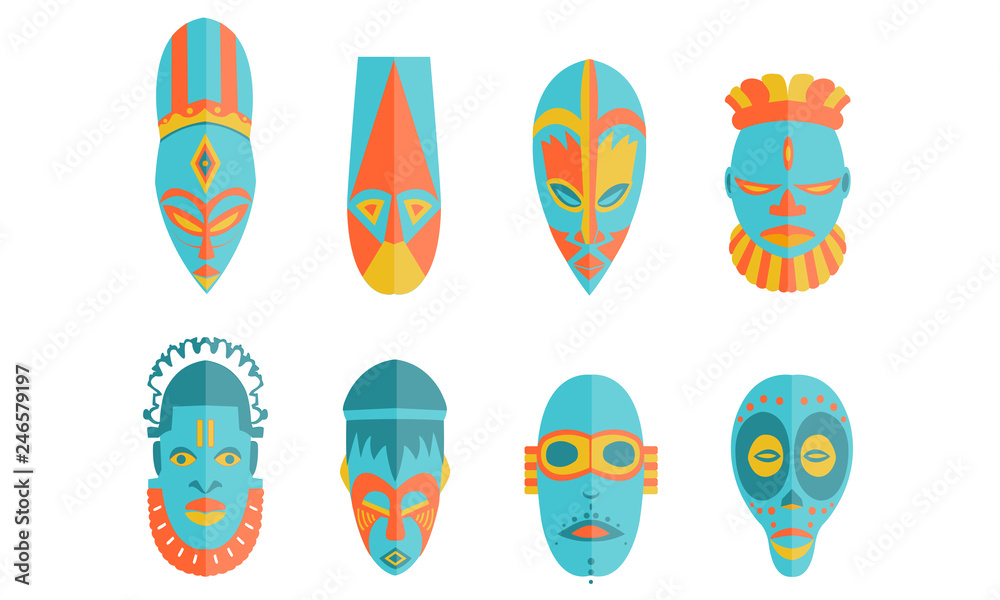 Ethnic masks set in Vector illustration. African tribal mask icon ...