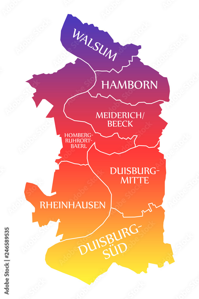 Duisburg City Map Germany DE labelled rainbow colored illustration ...