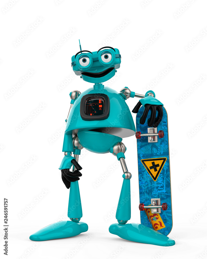 vintage blue robot in a white background Stock Illustration | Adobe Stock