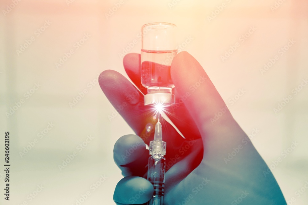 Medical hand gloves dispose medication drug needle syringe drug,concept ...