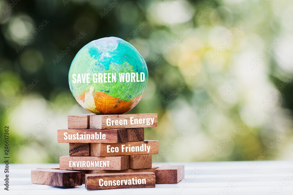 Save world or Earth day concept. Model globe clay with radar on wooden ...