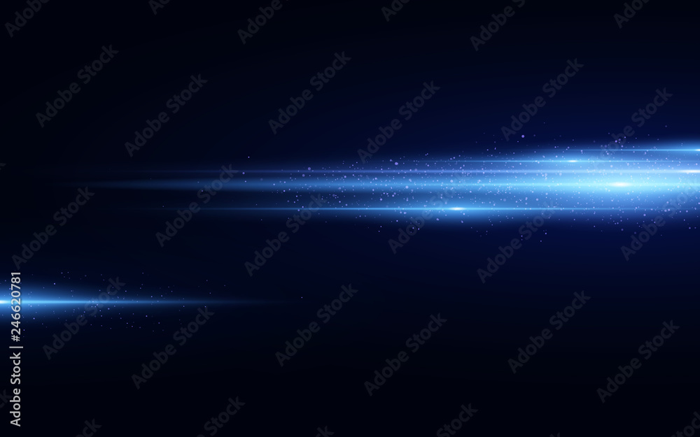 Stylish blue light effect isolated on black background. Blue glitters ...