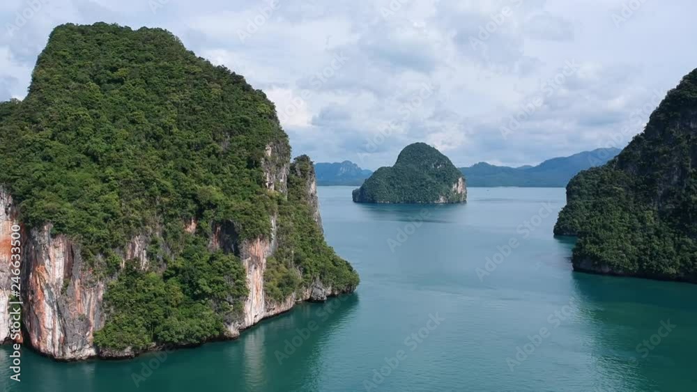 Drone footage of islands in Thailand with limestone rock formation ...