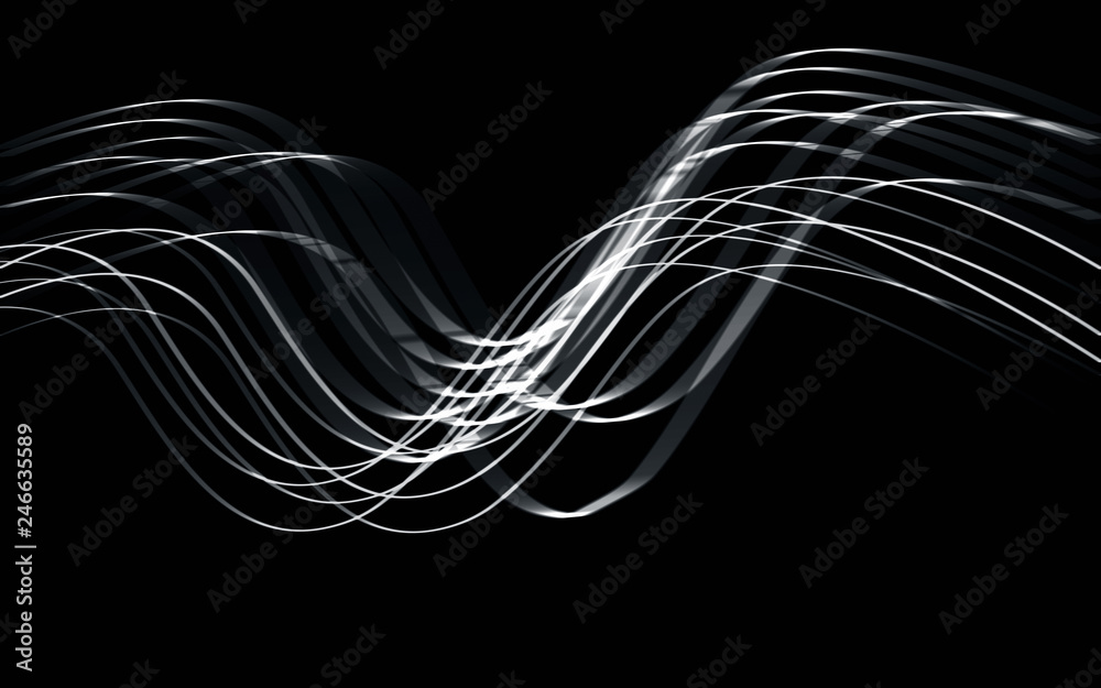 Colorful long exposure light painting done against black background of ...