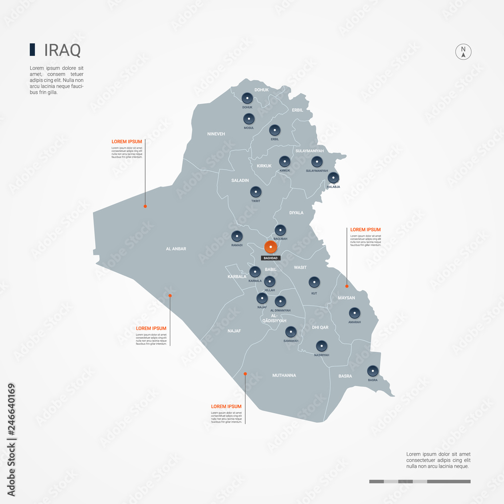 Iraq map with borders, cities, capital and administrative divisions ...