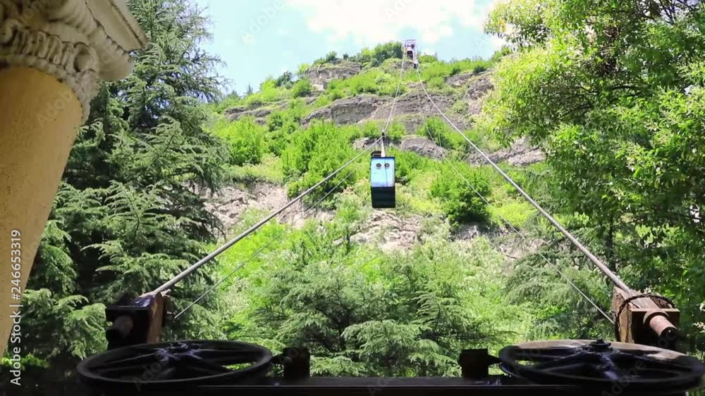 Cable car station, Old soviet rusty and functioning ropeway or cable ...