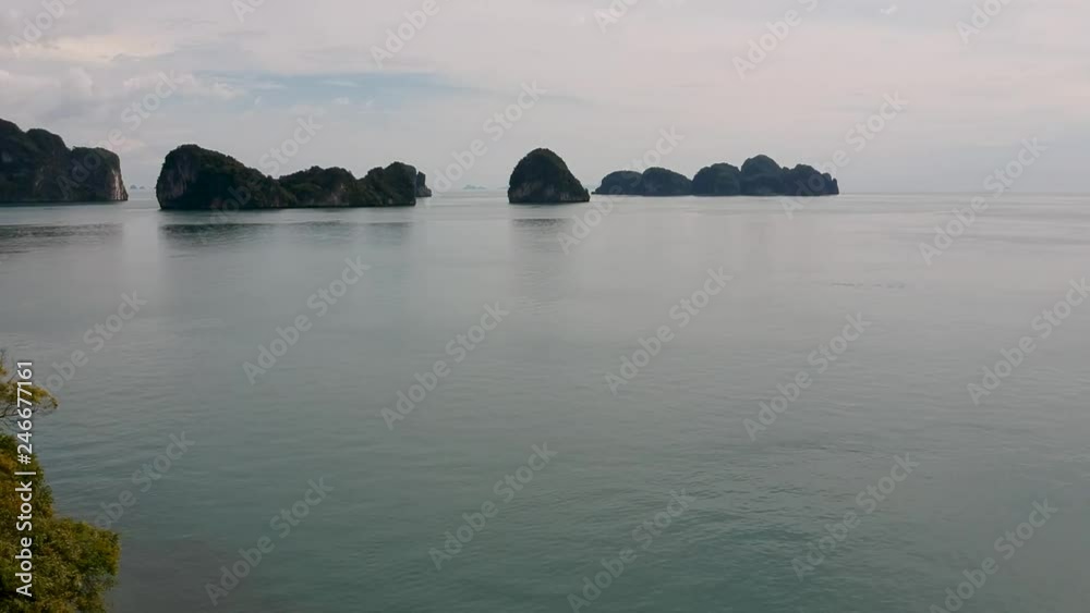 Drone footage of islands in Thailand with limestone rock formation ...