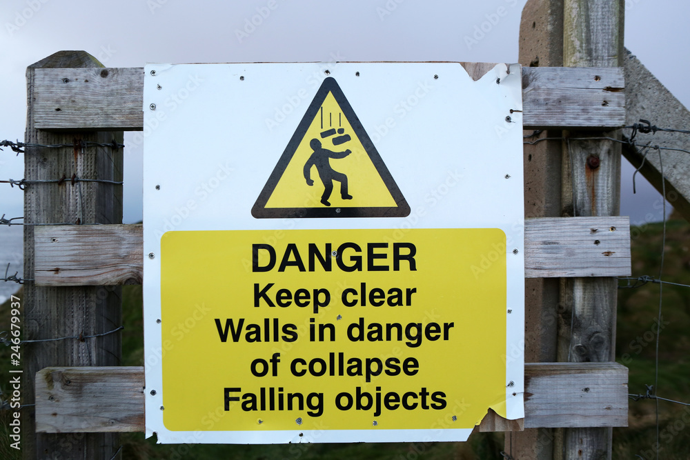 Warning, Caution, Danger collapsing walls Stock Photo | Adobe Stock