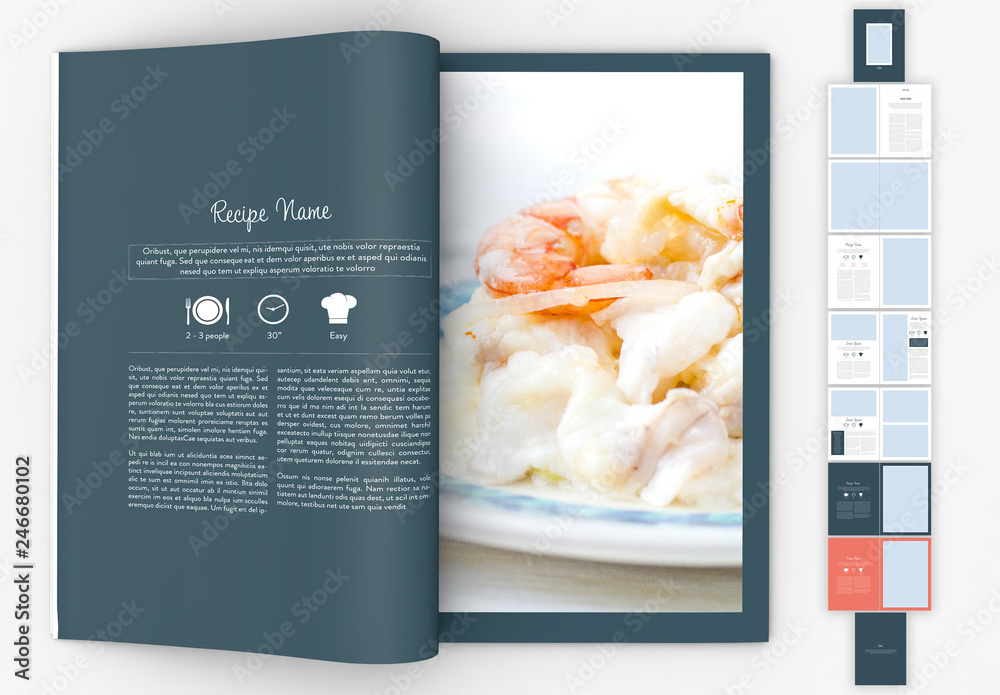 Blue and Red Cookbook Layout Stock Template | Adobe Stock
