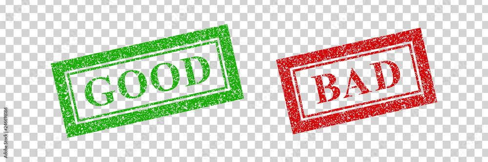 Vector realistic isolated rubber stamp of Good and Bad logo for ...